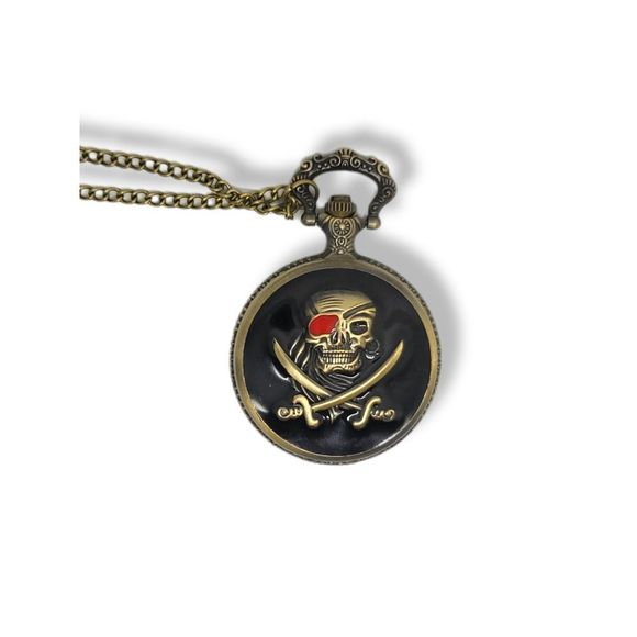 Unbranded | Jewelry | Antiquedgoldtone Enamel Pirate Pocket Watch Skull ...